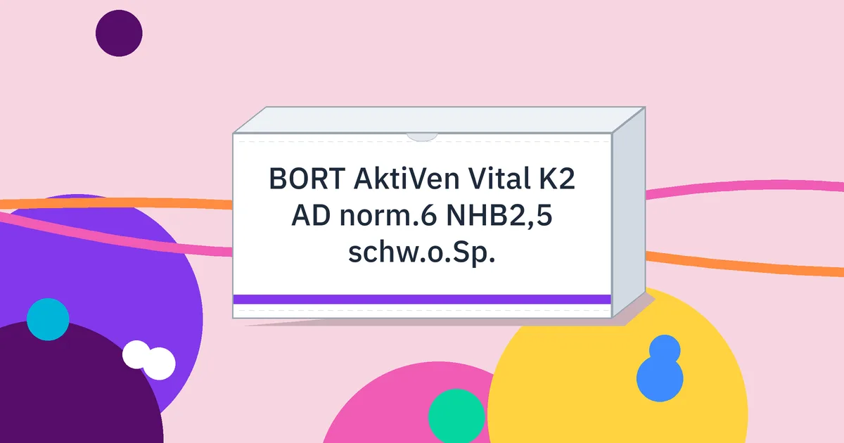 Symbolbild: Packung mit der Aufschrift BORT AktiVen Vital K2 AD norm.6 NHB2,5 schw.o.Sp. (PZN 17497938) – Verfügbarkeit und Bezug in Apotheken in Frankfurt am Main