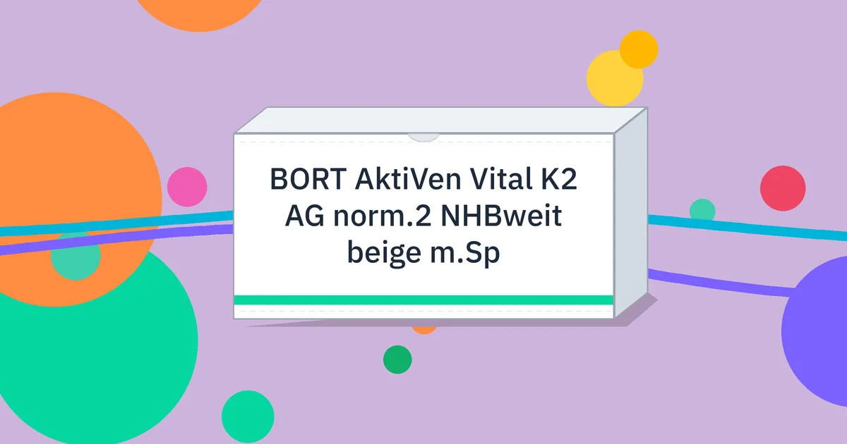 Symbolbild: Packung mit der Aufschrift BORT AktiVen Vital K2 AG norm.2 NHBweit beige m.Sp (PZN 13731900) – Verfügbarkeit und Bezug in Apotheken in Frankfurt am Main