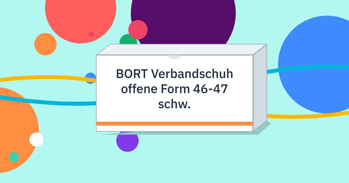Symbolbild: Packung mit der Aufschrift BORT Verbandschuh offene Form 46-47 schw. (PZN 07670270) – Verfügbarkeit und Bezug in Apotheken in Frankfurt am Main