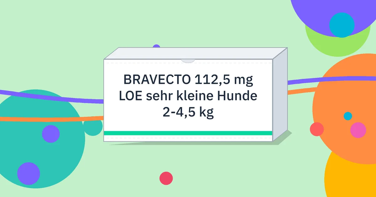 Symbolbild: Packung mit der Aufschrift BRAVECTO 112,5 mg LOE sehr kleine Hunde 2-4,5 kg (PZN 12395251) – Verfügbarkeit und Bezug in Apotheken in Frankfurt am Main