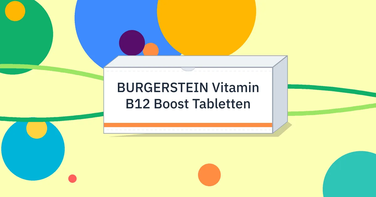 Symbolbild: Packung mit der Aufschrift BURGERSTEIN Vitamin B12 Boost Tabletten (PZN 17375253) – Verfügbarkeit und Bezug in Apotheken in Frankfurt am Main