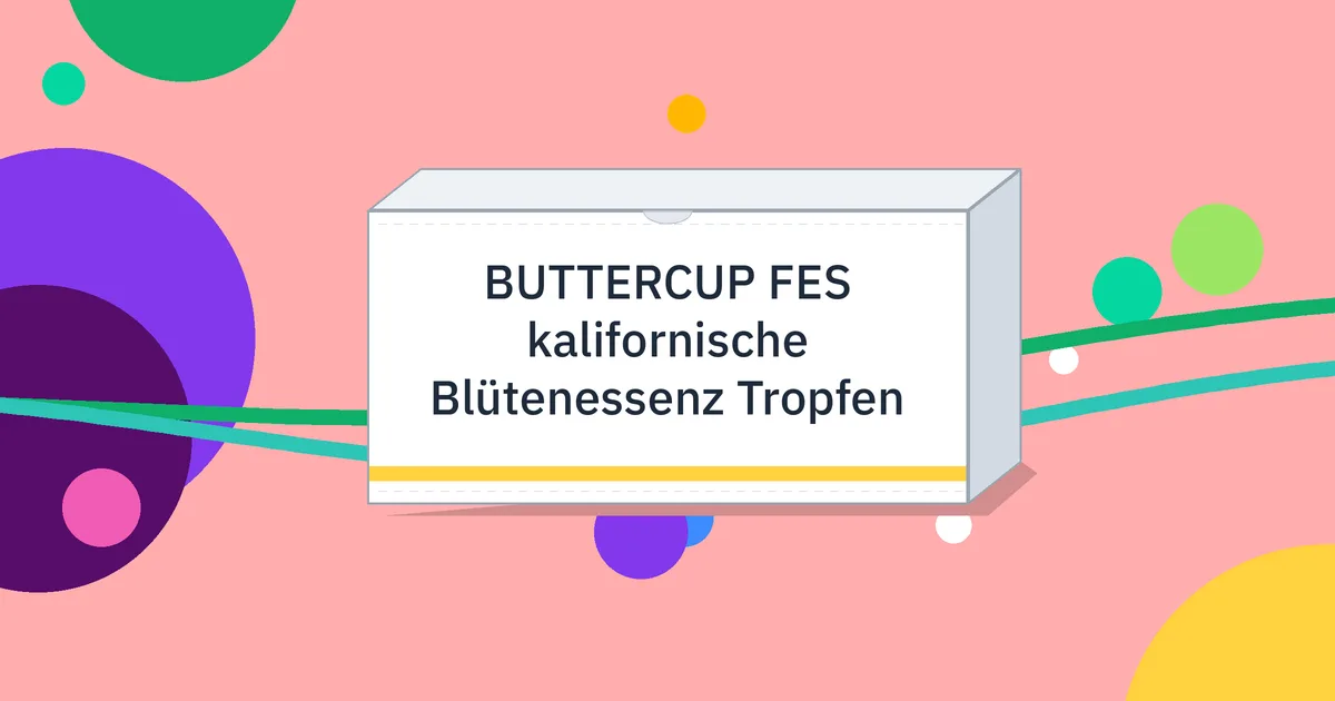 Symbolbild: Packung mit der Aufschrift BUTTERCUP FES kalifornische Blütenessenz Tropfen (PZN 09173127) – Verfügbarkeit und Bezug in Apotheken in Frankfurt am Main