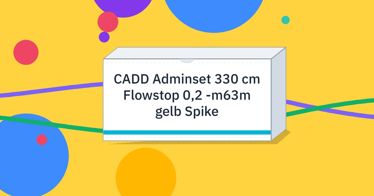 Symbolbild: Packung mit der Aufschrift CADD Adminset 330 cm Flowstop 0,2 -m63m gelb Spike (PZN 16786020) – Verfügbarkeit und Bezug in Apotheken in Frankfurt am Main