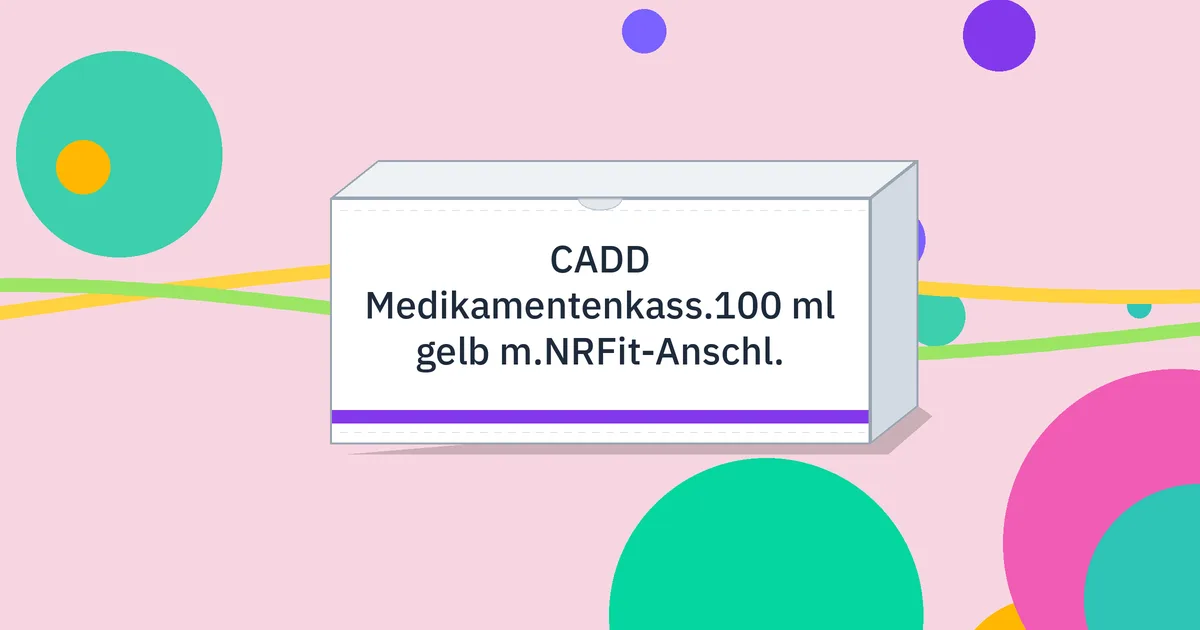 Symbolbild: Packung mit der Aufschrift CADD Medikamentenkass.100 ml gelb m.NRFit-Anschl. (PZN 18446699) – Verfügbarkeit und Bezug in Apotheken in Frankfurt am Main