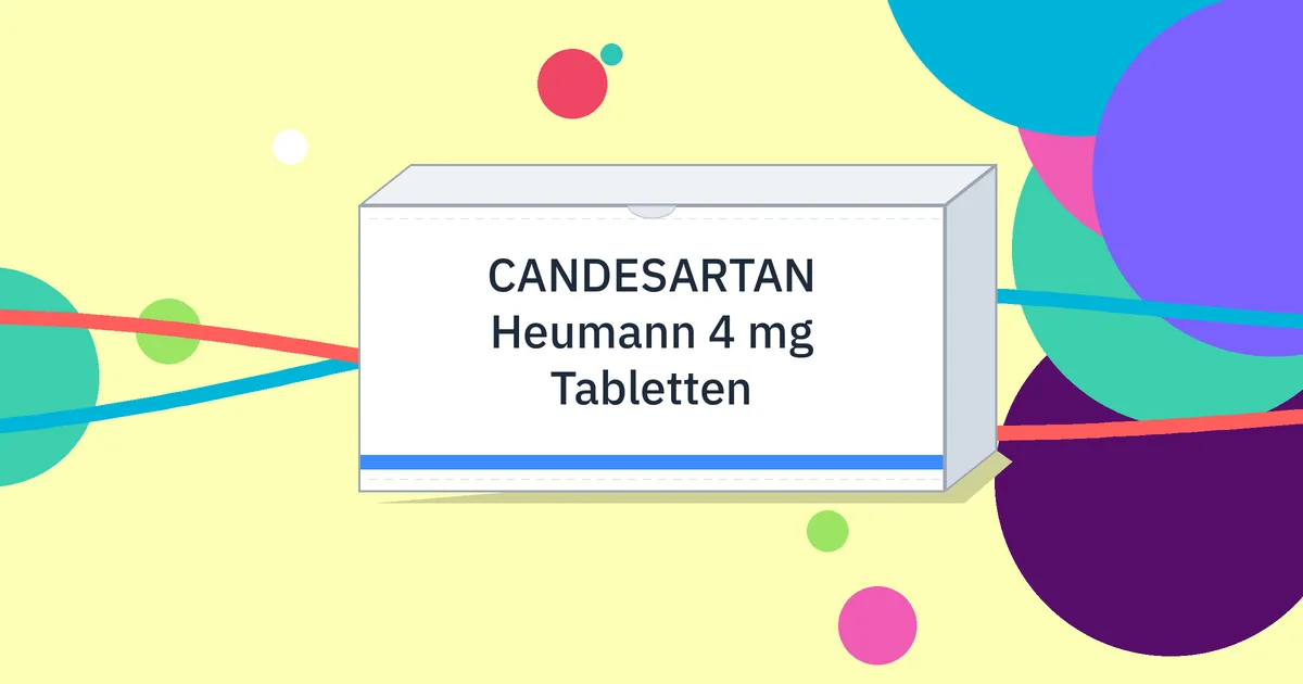 Symbolbild: Packung mit der Aufschrift CANDESARTAN Heumann 4 mg Tabletten (PZN 09424440) – Verfügbarkeit und Bezug in Apotheken in Frankfurt am Main
