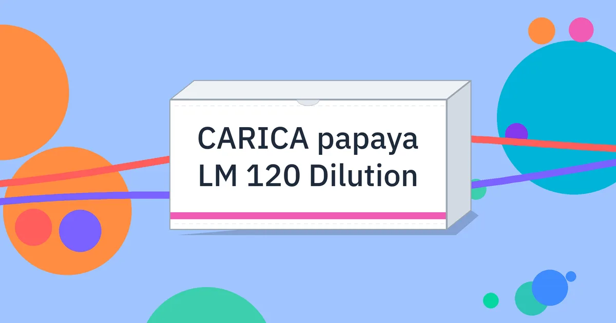 Symbolbild: Packung mit der Aufschrift CARICA papaya LM 120 Dilution (PZN 13430877) – Verfügbarkeit und Bezug in Apotheken in Frankfurt am Main