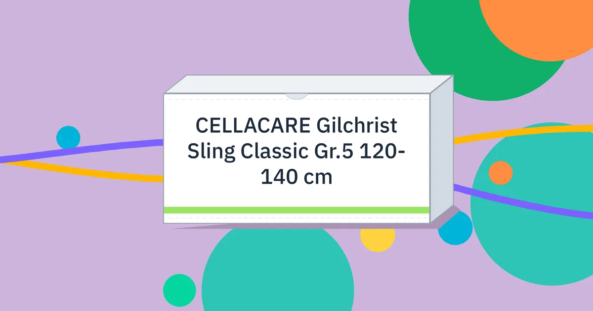 Symbolbild: Packung mit der Aufschrift CELLACARE Gilchrist Sling Classic Gr.5 120-140 cm (PZN 13897196) – Verfügbarkeit und Bezug in Apotheken in Frankfurt am Main