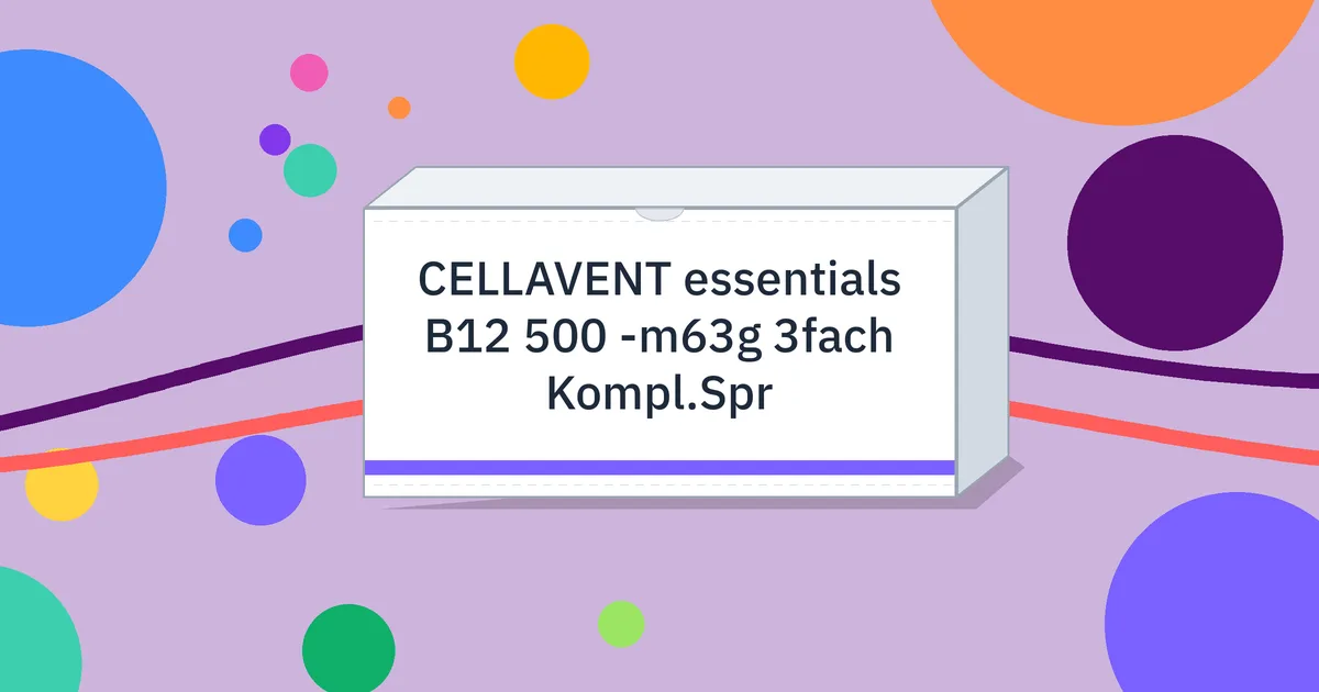 Symbolbild: Packung mit der Aufschrift CELLAVENT essentials B12 500 -m63g 3fach Kompl.Spr (PZN 19900628) – Verfügbarkeit und Bezug in Apotheken in Frankfurt am Main