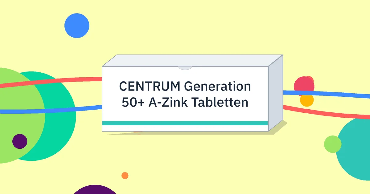 Symbolbild: Packung mit der Aufschrift CENTRUM Generation 50+ A-Zink Tabletten (PZN 15581540) – Verfügbarkeit und Bezug in Apotheken in Frankfurt am Main