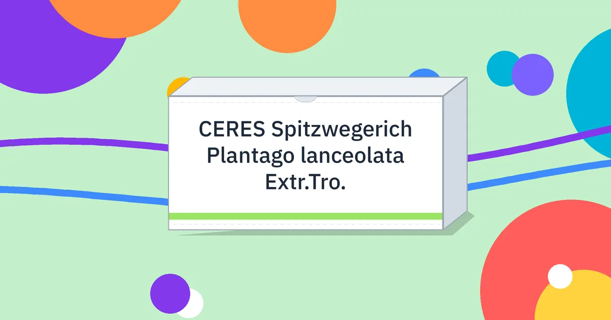 Symbolbild: Packung mit der Aufschrift CERES Spitzwegerich Plantago lanceolata Extr.Tro. (PZN 19209257) – Verfügbarkeit und Bezug in Apotheken in Frankfurt am Main