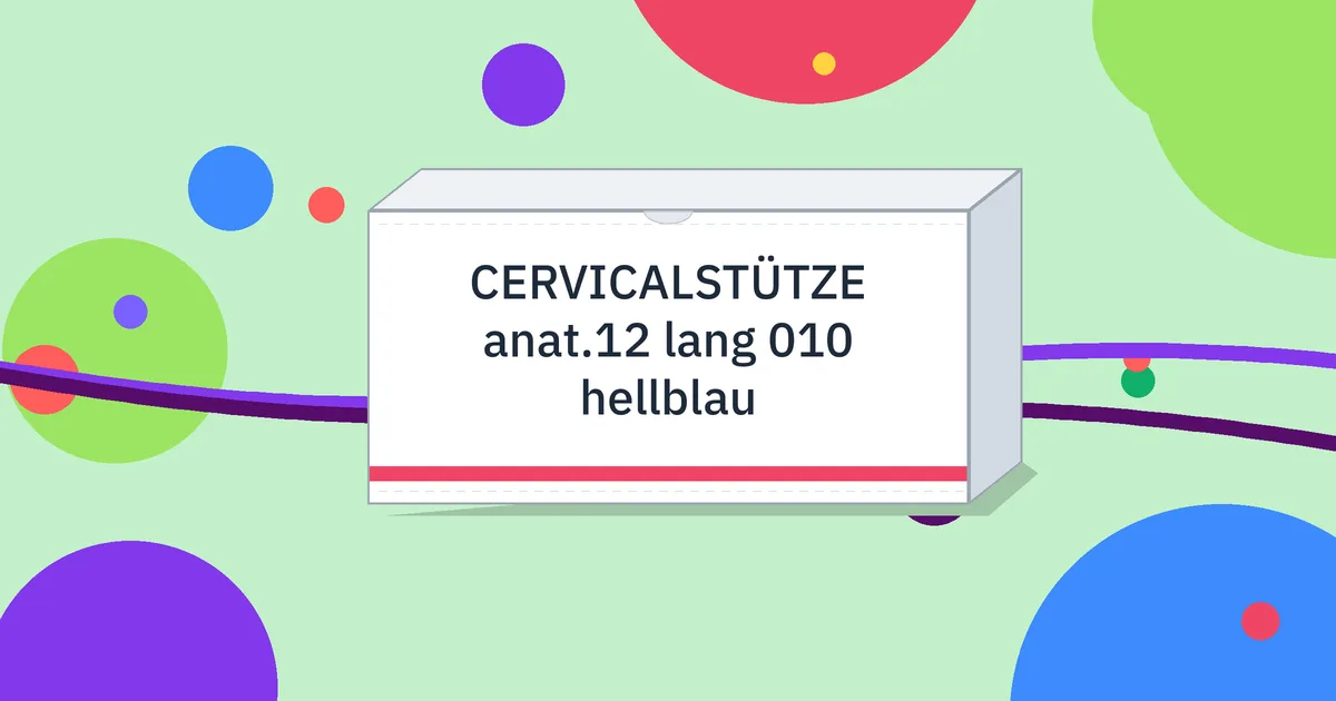 Symbolbild: Packung mit der Aufschrift CERVICALSTÜTZE anat.12 lang 010 hellblau (PZN 08895781) – Verfügbarkeit und Bezug in Apotheken in Frankfurt am Main