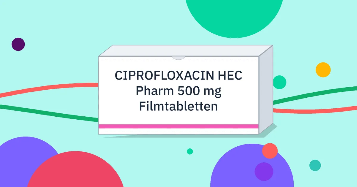 Symbolbild: Packung mit der Aufschrift CIPROFLOXACIN HEC Pharm 500 mg Filmtabletten (PZN 13582179) – Verfügbarkeit und Bezug in Apotheken in Frankfurt am Main