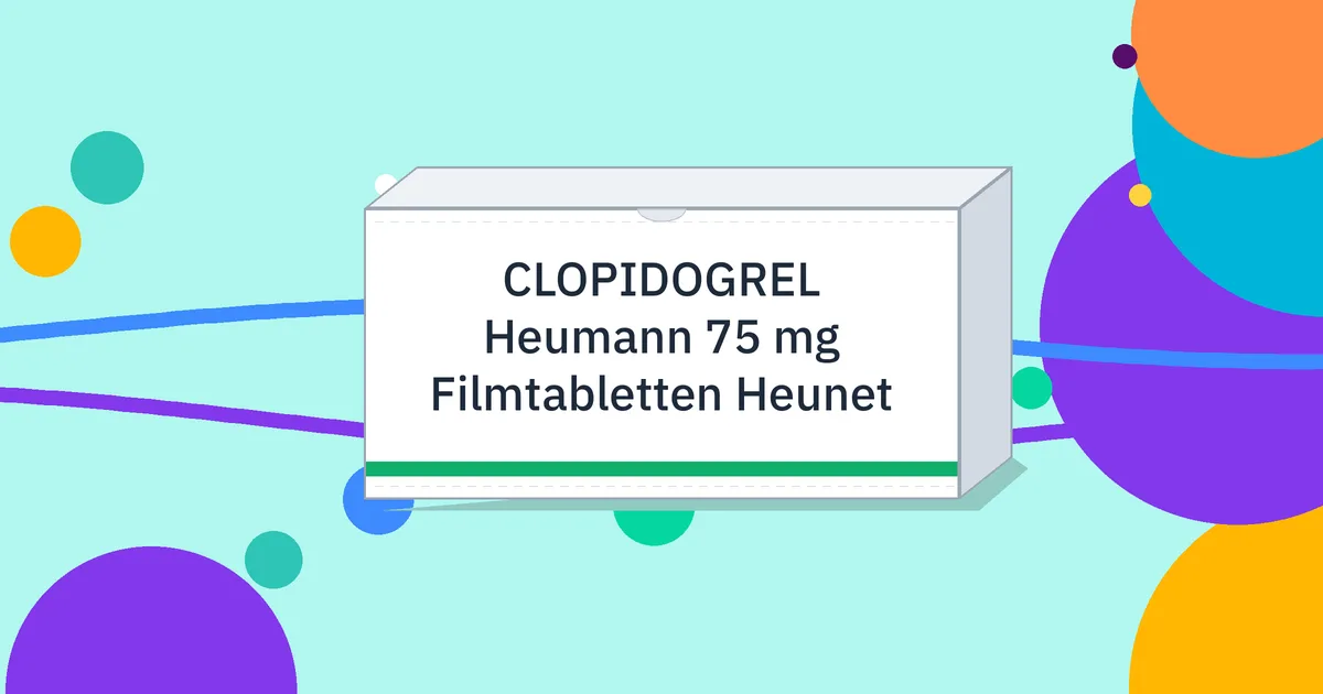 Symbolbild: Packung mit der Aufschrift CLOPIDOGREL Heumann 75 mg Filmtabletten Heunet (PZN 09884609) – Verfügbarkeit und Bezug in Apotheken in Frankfurt am Main