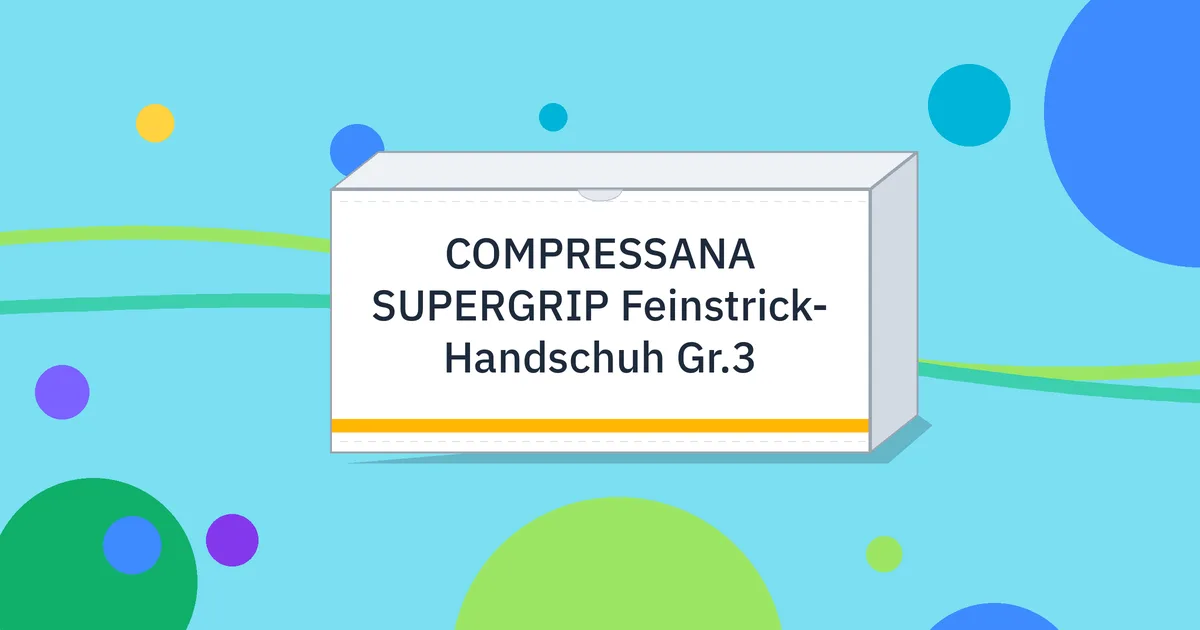 Symbolbild: Packung mit der Aufschrift COMPRESSANA SUPERGRIP Feinstrick-Handschuh Gr.3 (PZN 08720573) – Verfügbarkeit und Bezug in Apotheken in Frankfurt am Main