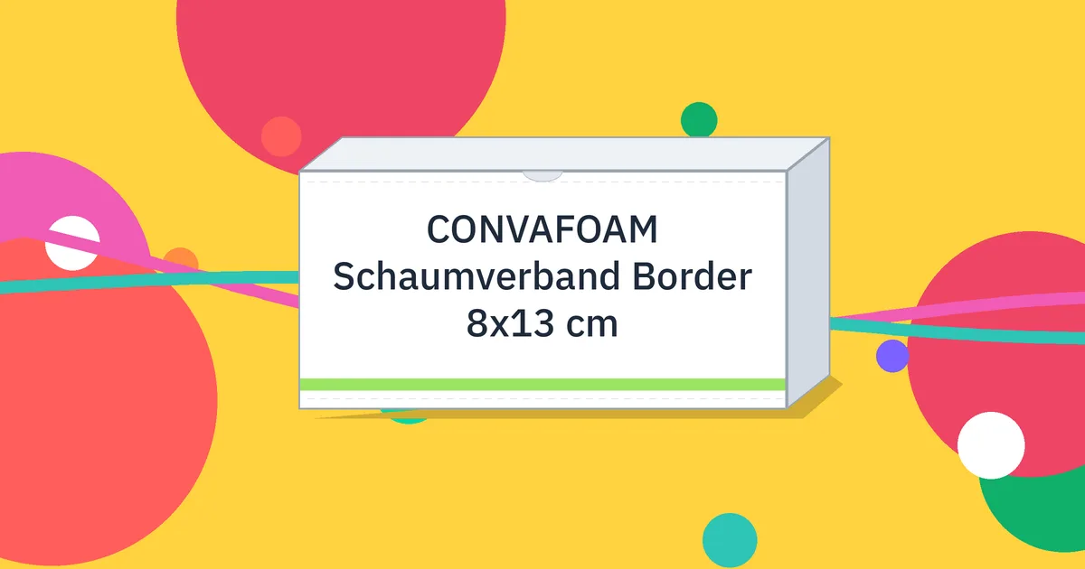 Symbolbild: Packung mit der Aufschrift CONVAFOAM Schaumverband Border 8x13 cm (PZN 20101401) – Verfügbarkeit und Bezug in Apotheken in Frankfurt am Main