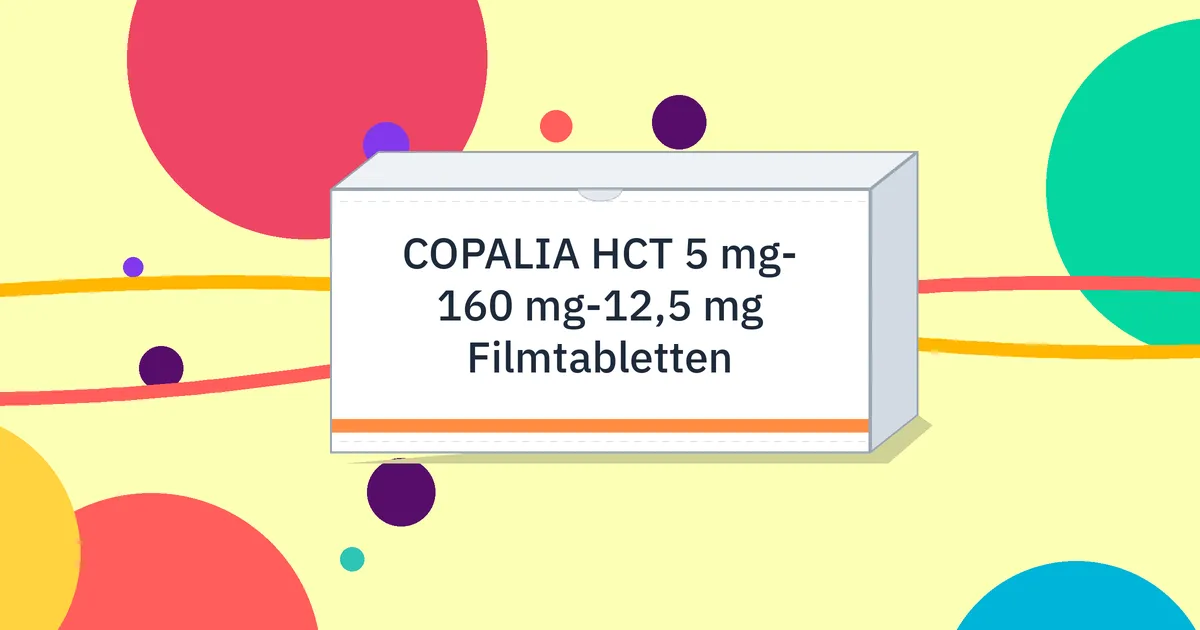 Symbolbild: Packung mit der Aufschrift COPALIA HCT 5 mg-160 mg-12,5 mg Filmtabletten (PZN 14398986) – Verfügbarkeit und Bezug in Apotheken in Frankfurt am Main