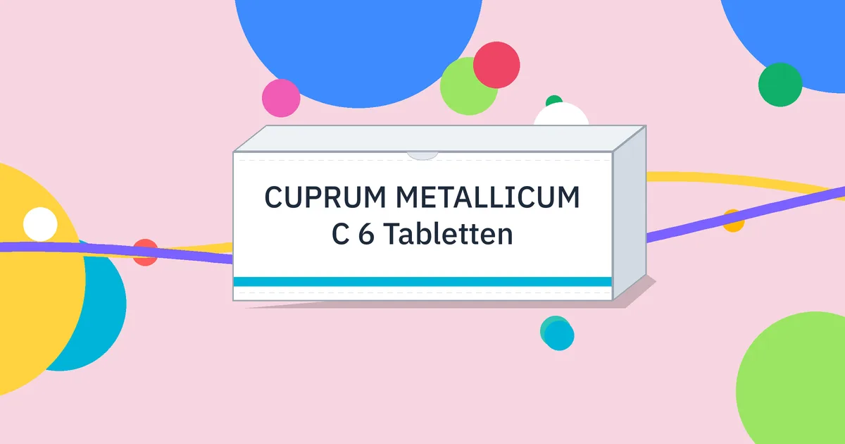 Symbolbild: Packung mit der Aufschrift CUPRUM METALLICUM C 6 Tabletten (PZN 07166270) – Verfügbarkeit und Bezug in Apotheken in Frankfurt am Main