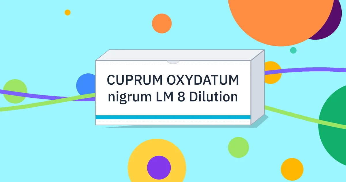Symbolbild: Packung mit der Aufschrift CUPRUM OXYDATUM nigrum LM 8 Dilution (PZN 13458611) – Verfügbarkeit und Bezug in Apotheken in Frankfurt am Main