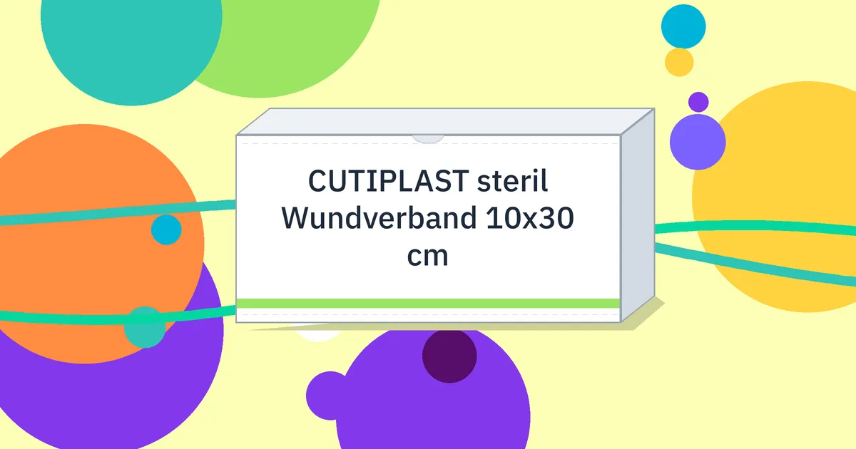Symbolbild: Packung mit der Aufschrift CUTIPLAST steril Wundverband 10x30 cm (PZN 09680479) – Verfügbarkeit und Bezug in Apotheken in Frankfurt am Main