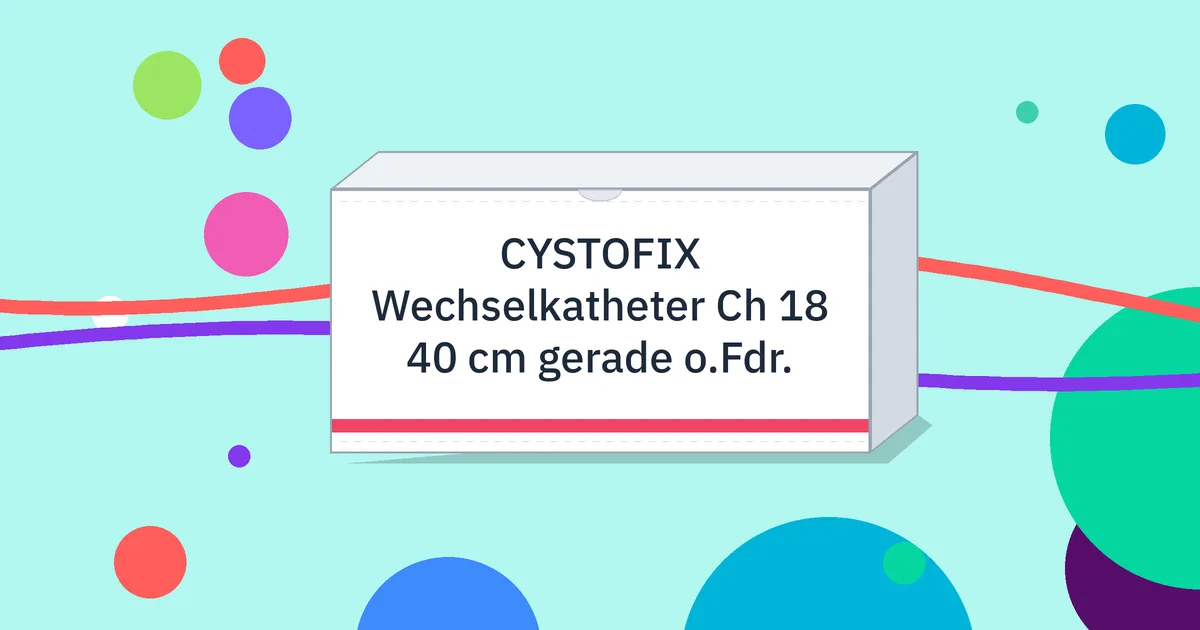 Symbolbild: Packung mit der Aufschrift CYSTOFIX Wechselkatheter Ch 18 40 cm gerade o.Fdr. (PZN 11156461) – Verfügbarkeit und Bezug in Apotheken in Frankfurt am Main