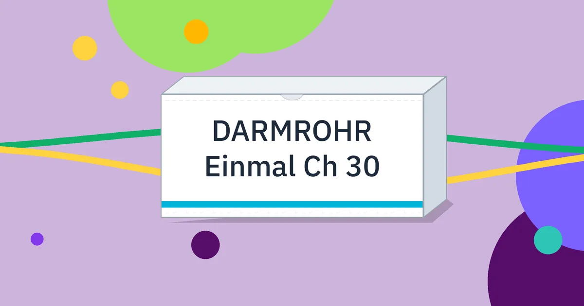 Symbolbild: Packung mit der Aufschrift DARMROHR Einmal Ch 30 (PZN 01235366) – Verfügbarkeit und Bezug in Apotheken in Frankfurt am Main