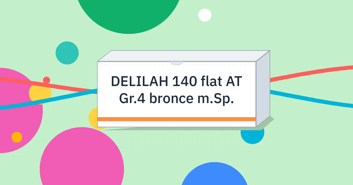 Symbolbild: Packung mit der Aufschrift DELILAH 140 flat AT Gr.4 bronce m.Sp. (PZN 14247744) – Verfügbarkeit und Bezug in Apotheken in Frankfurt am Main