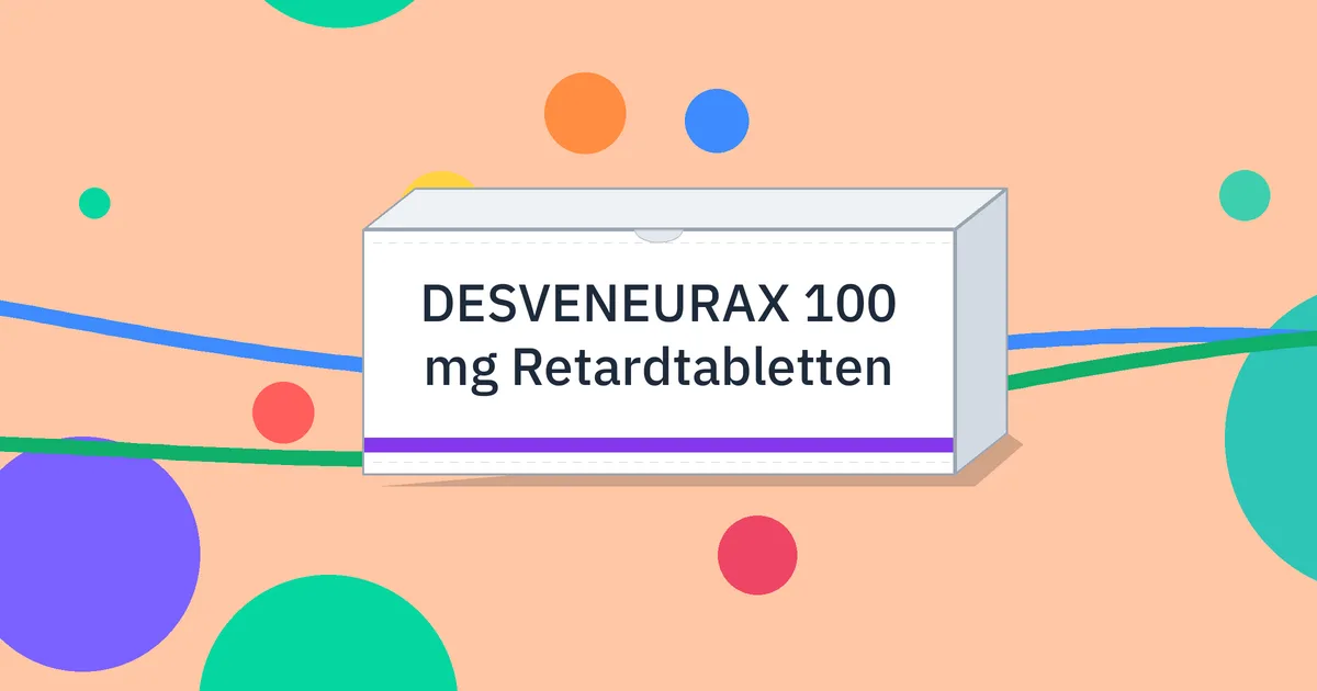 Symbolbild: Packung mit der Aufschrift DESVENEURAX 100 mg Retardtabletten (PZN 18112389) – Verfügbarkeit und Bezug in Apotheken in Frankfurt am Main