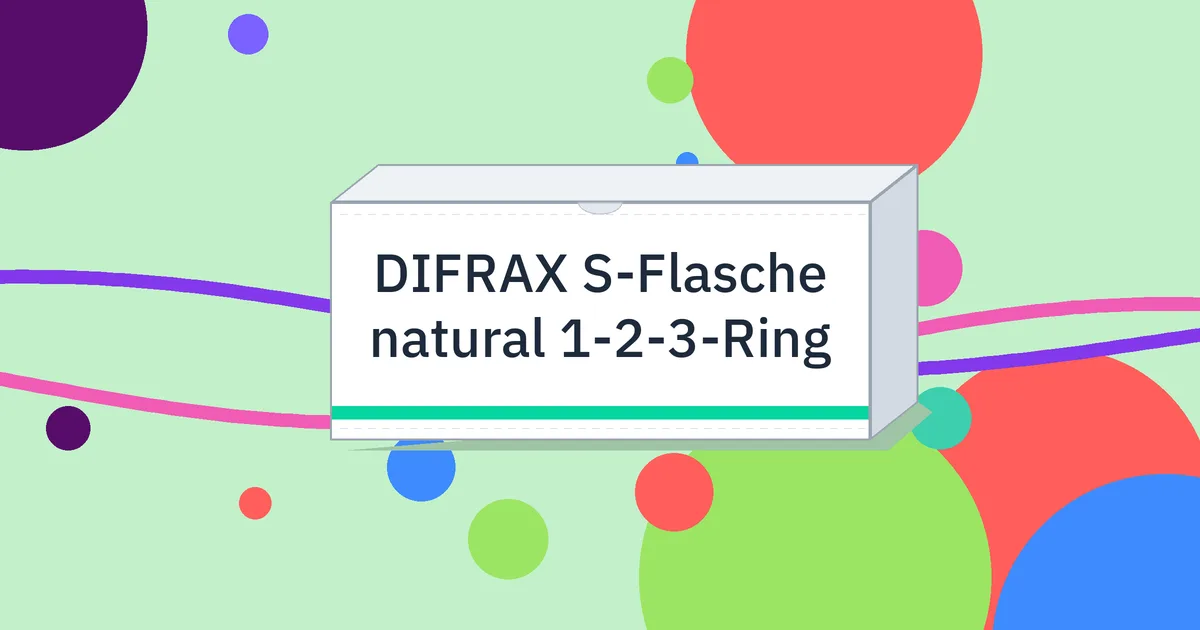 Symbolbild: Packung mit der Aufschrift DIFRAX S-Flasche natural 1-2-3-Ring (PZN 12518268) – Verfügbarkeit und Bezug in Apotheken in Frankfurt am Main