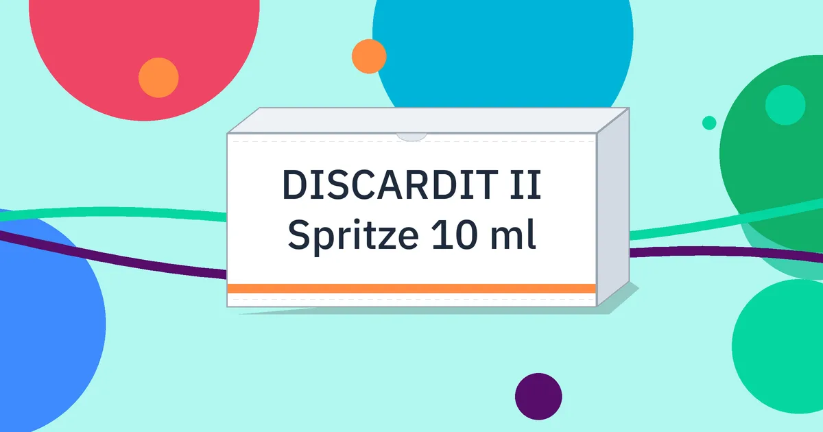 Symbolbild: Packung mit der Aufschrift DISCARDIT II Spritze 10 ml (PZN 09511854) – Verfügbarkeit und Bezug in Apotheken in Frankfurt am Main