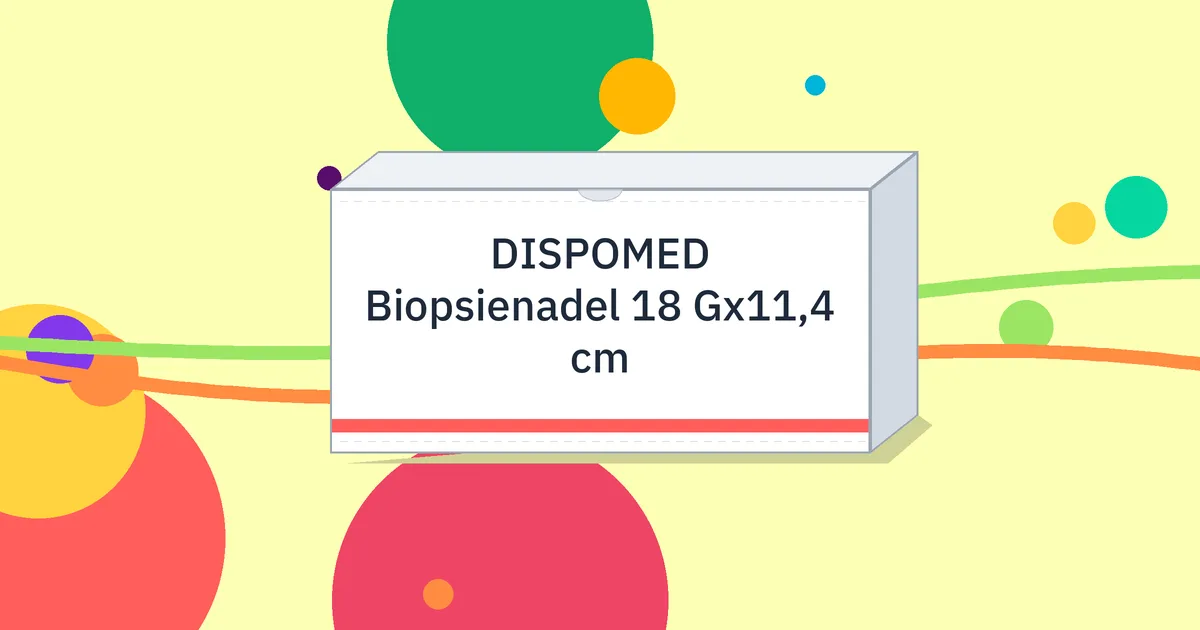 Symbolbild: Packung mit der Aufschrift DISPOMED Biopsienadel 18 Gx11,4 cm (PZN 08495194) – Verfügbarkeit und Bezug in Apotheken in Frankfurt am Main