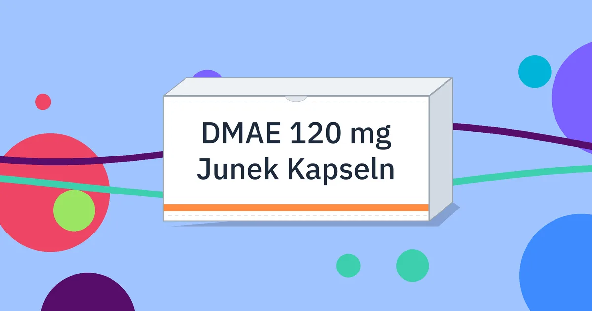 Symbolbild: Packung mit der Aufschrift DMAE 120 mg Junek Kapseln (PZN 10829573) – Verfügbarkeit und Bezug in Apotheken in Frankfurt am Main