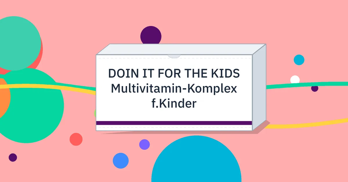 Symbolbild: Packung mit der Aufschrift DOIN IT FOR THE KIDS Multivitamin-Komplex f.Kinder (PZN 18039623) – Verfügbarkeit und Bezug in Apotheken in Frankfurt am Main