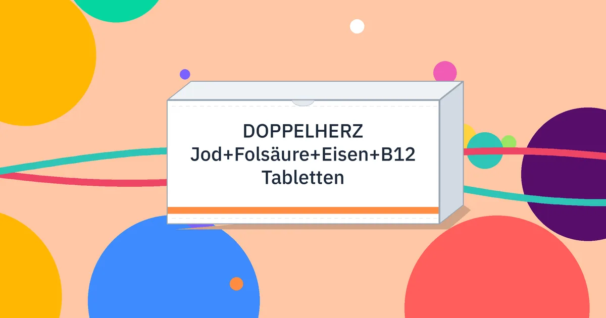 Symbolbild: Packung mit der Aufschrift DOPPELHERZ Jod+Folsäure+Eisen+B12 Tabletten (PZN 18710558) – Verfügbarkeit und Bezug in Apotheken in Frankfurt am Main