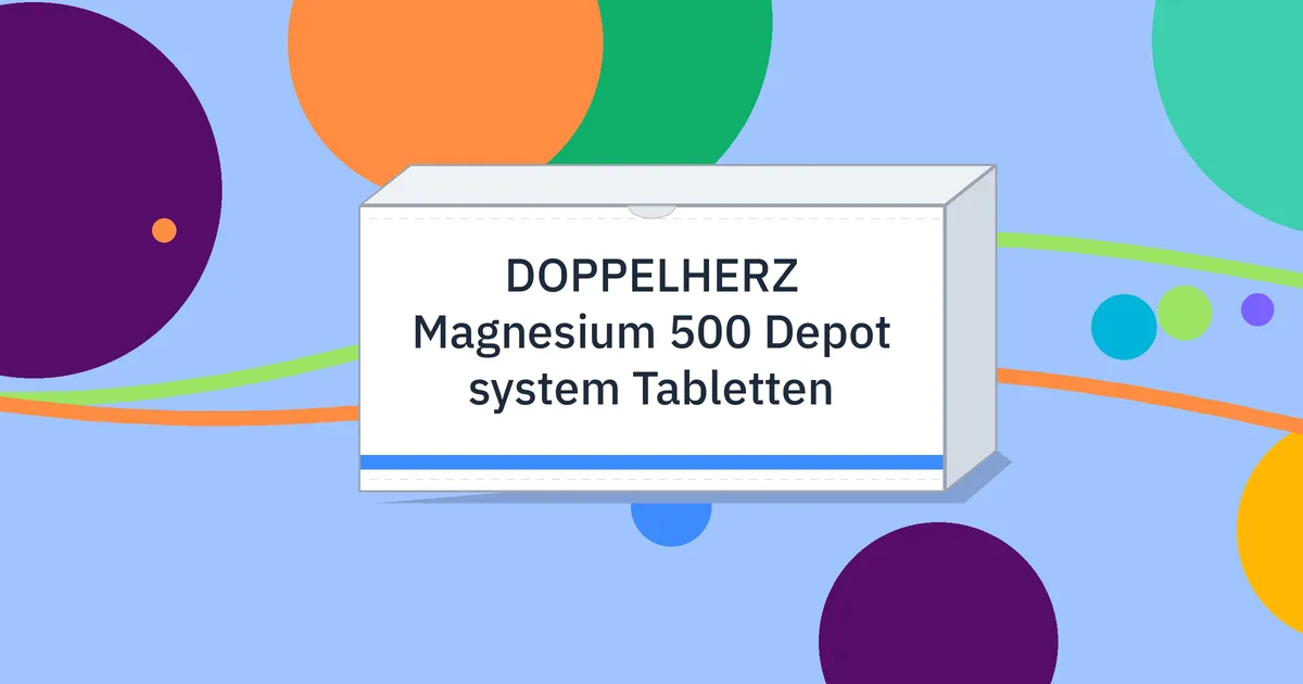 Symbolbild: Packung mit der Aufschrift DOPPELHERZ Magnesium 500 Depot system Tabletten (PZN 17544684) – Verfügbarkeit und Bezug in Apotheken in Frankfurt am Main