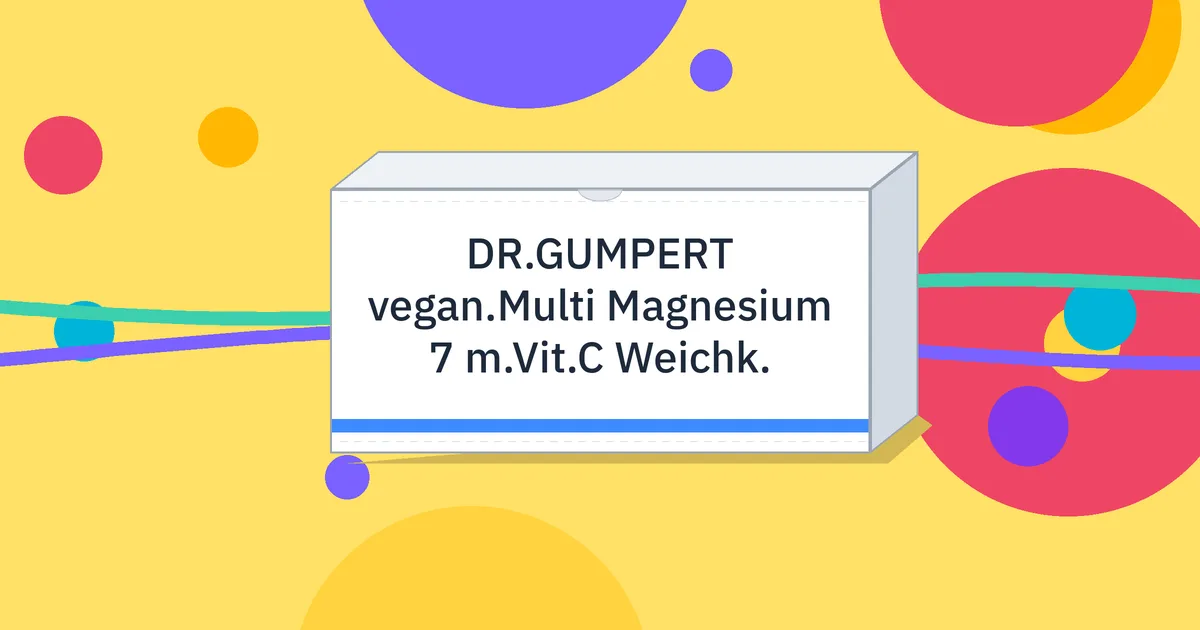 Symbolbild: Packung mit der Aufschrift DR.GUMPERT vegan.Multi Magnesium 7 m.Vit.C Weichk. (PZN 17918630) – Verfügbarkeit und Bezug in Apotheken in Frankfurt am Main