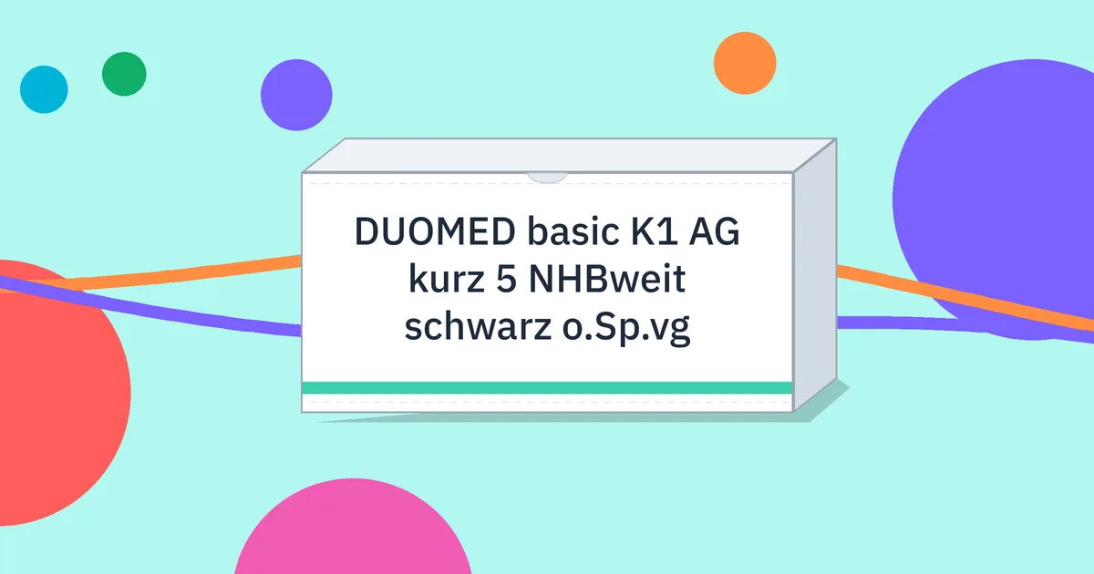 Symbolbild: Packung mit der Aufschrift DUOMED basic K1 AG kurz 5 NHBweit schwarz o.Sp.vg (PZN 20905105) – Verfügbarkeit und Bezug in Apotheken in Frankfurt am Main
