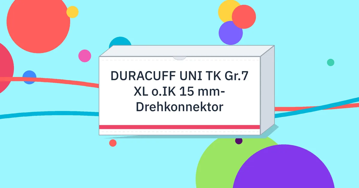 Symbolbild: Packung mit der Aufschrift DURACUFF UNI TK Gr.7 XL o.IK 15 mm-Drehkonnektor (PZN 04962902) – Verfügbarkeit und Bezug in Apotheken in Frankfurt am Main