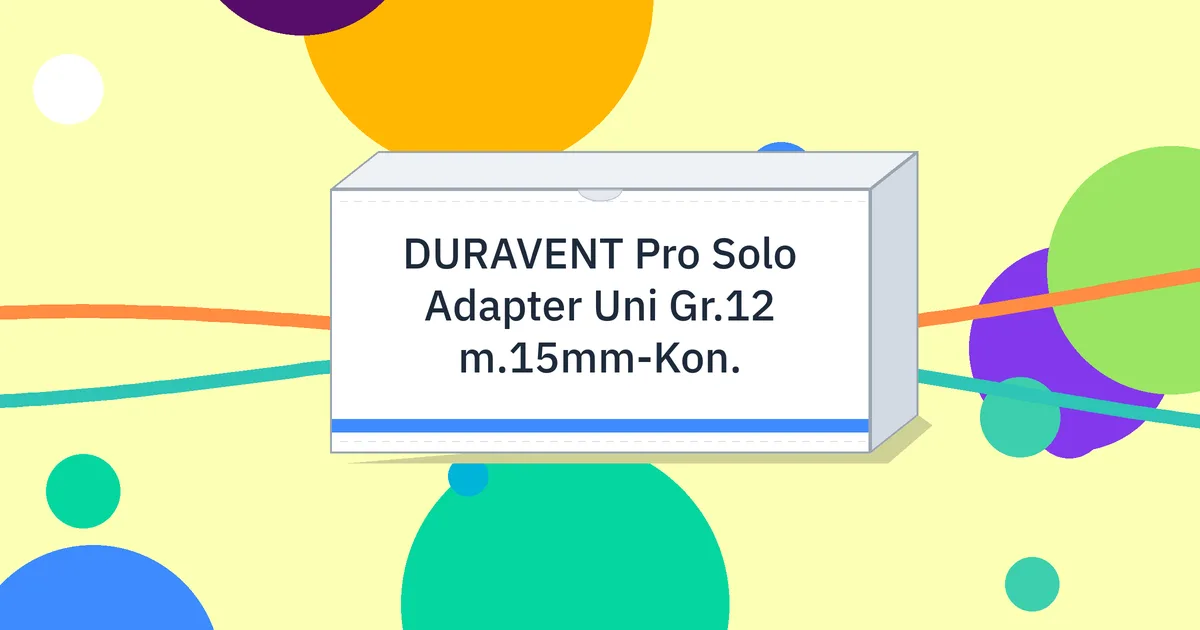 Symbolbild: Packung mit der Aufschrift DURAVENT Pro Solo Adapter Uni Gr.12 m.15mm-Kon. (PZN 19272712) – Verfügbarkeit und Bezug in Apotheken in Frankfurt am Main