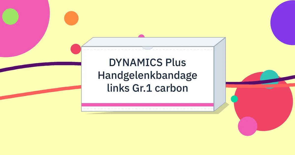 Symbolbild: Packung mit der Aufschrift DYNAMICS Plus Handgelenkbandage links Gr.1 carbon (PZN 10634823) – Verfügbarkeit und Bezug in Apotheken in Frankfurt am Main