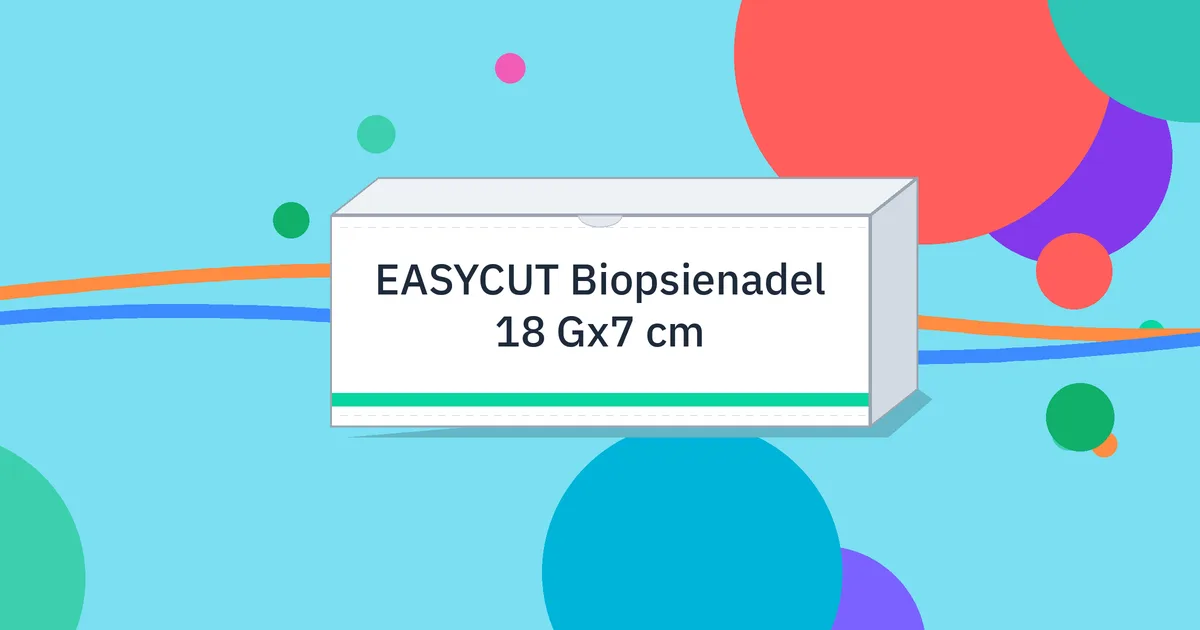 Symbolbild: Packung mit der Aufschrift EASYCUT Biopsienadel 18 Gx7 cm (PZN 16920932) – Verfügbarkeit und Bezug in Apotheken in Frankfurt am Main