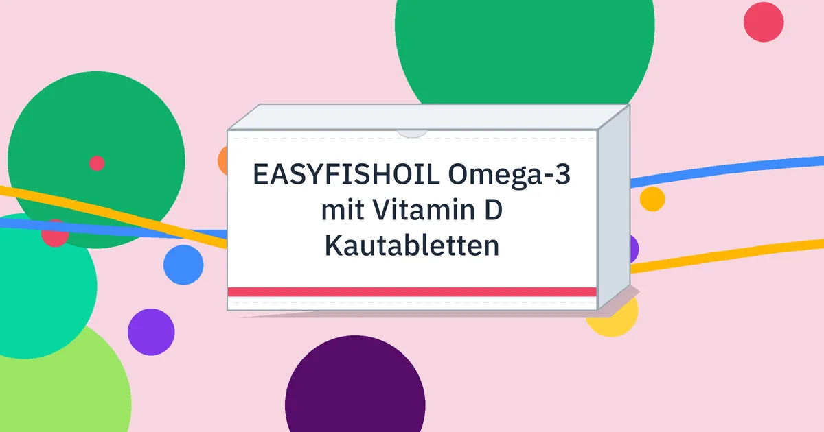 Symbolbild: Packung mit der Aufschrift EASYFISHOIL Omega-3 mit Vitamin D Kautabletten (PZN 18662747) – Verfügbarkeit und Bezug in Apotheken in Frankfurt am Main