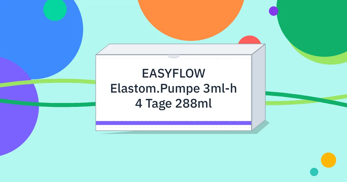 Symbolbild: Packung mit der Aufschrift EASYFLOW Elastom.Pumpe 3ml-h 4 Tage 288ml (PZN 18095283) – Verfügbarkeit und Bezug in Apotheken in Frankfurt am Main