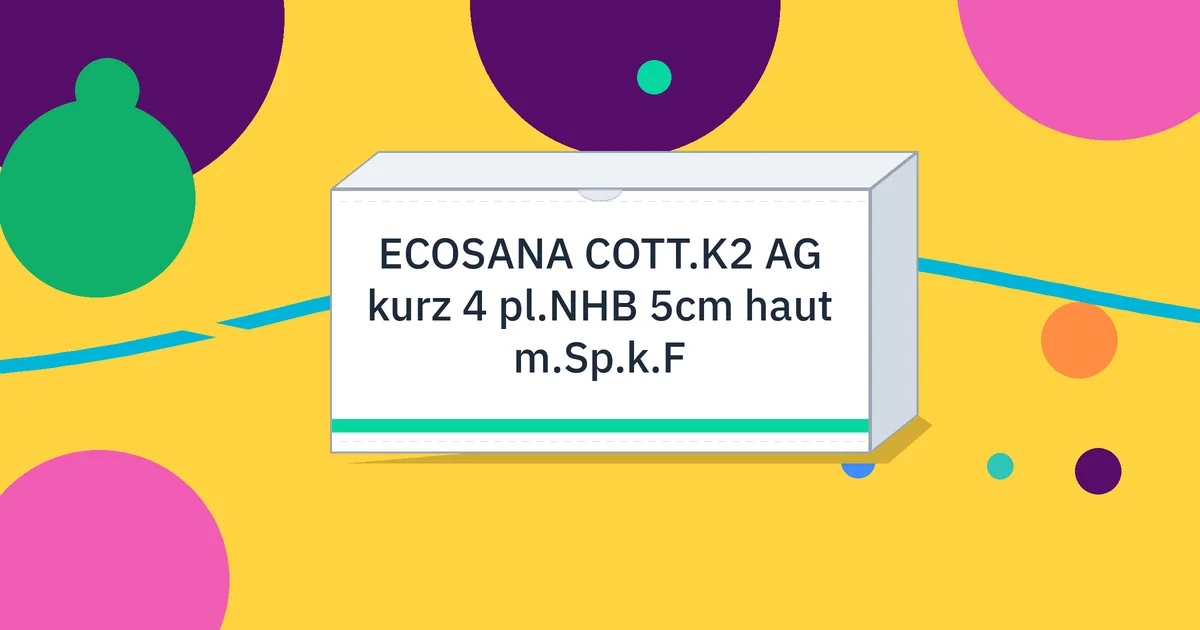 Symbolbild: Packung mit der Aufschrift ECOSANA COTT.K2 AG kurz 4 pl.NHB 5cm haut m.Sp.k.F (PZN 16950123) – Verfügbarkeit und Bezug in Apotheken in Frankfurt am Main