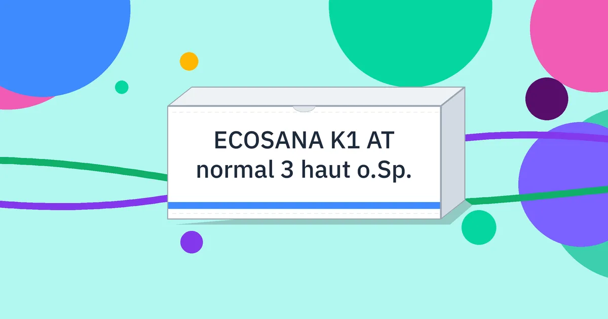 Symbolbild: Packung mit der Aufschrift ECOSANA K1 AT normal 3 haut o.Sp. (PZN 04731640) – Verfügbarkeit und Bezug in Apotheken in Frankfurt am Main