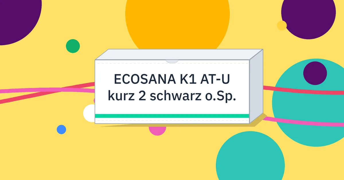 Symbolbild: Packung mit der Aufschrift ECOSANA K1 AT-U kurz 2 schwarz o.Sp. (PZN 04733099) – Verfügbarkeit und Bezug in Apotheken in Frankfurt am Main