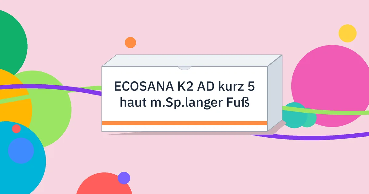 Symbolbild: Packung mit der Aufschrift ECOSANA K2 AD kurz 5 haut m.Sp.langer Fuß (PZN 10954189) – Verfügbarkeit und Bezug in Apotheken in Frankfurt am Main