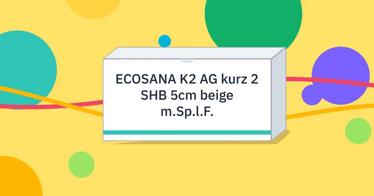 Symbolbild: Packung mit der Aufschrift ECOSANA K2 AG kurz 2 SHB 5cm beige m.Sp.l.F. (PZN 10955094) – Verfügbarkeit und Bezug in Apotheken in Frankfurt am Main