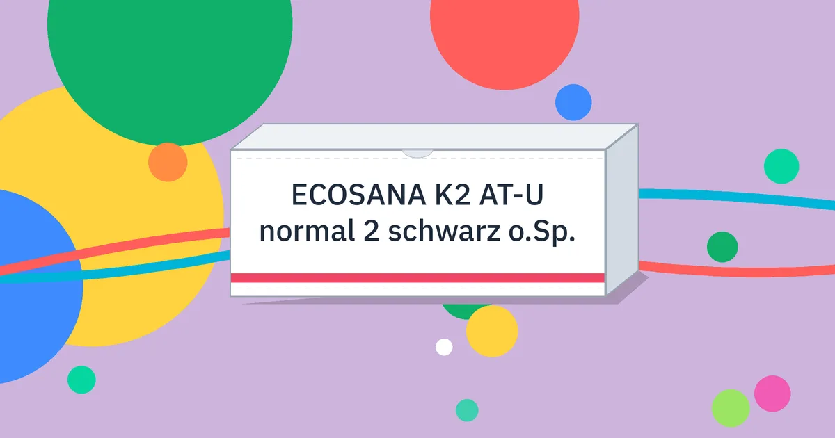 Symbolbild: Packung mit der Aufschrift ECOSANA K2 AT-U normal 2 schwarz o.Sp. (PZN 01571420) – Verfügbarkeit und Bezug in Apotheken in Frankfurt am Main