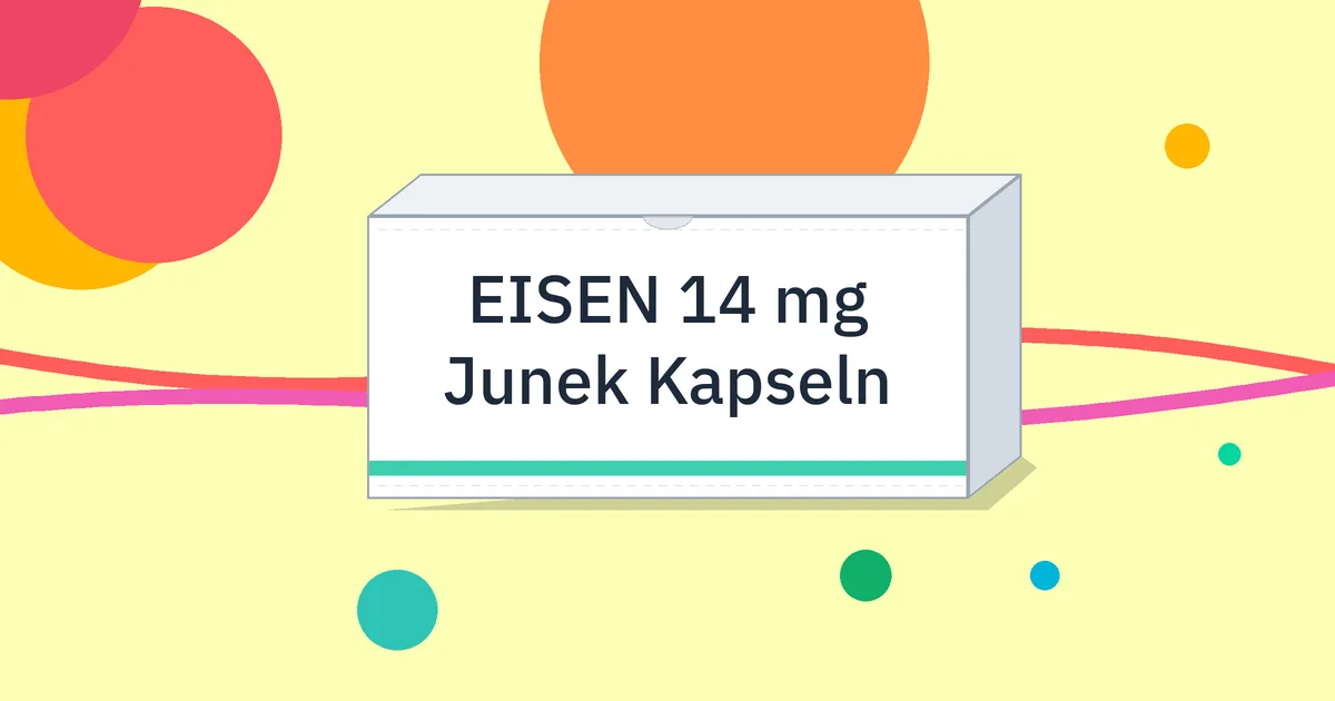 Symbolbild: Packung mit der Aufschrift EISEN 14 mg Junek Kapseln (PZN 07082975) – Verfügbarkeit und Bezug in Apotheken in Frankfurt am Main