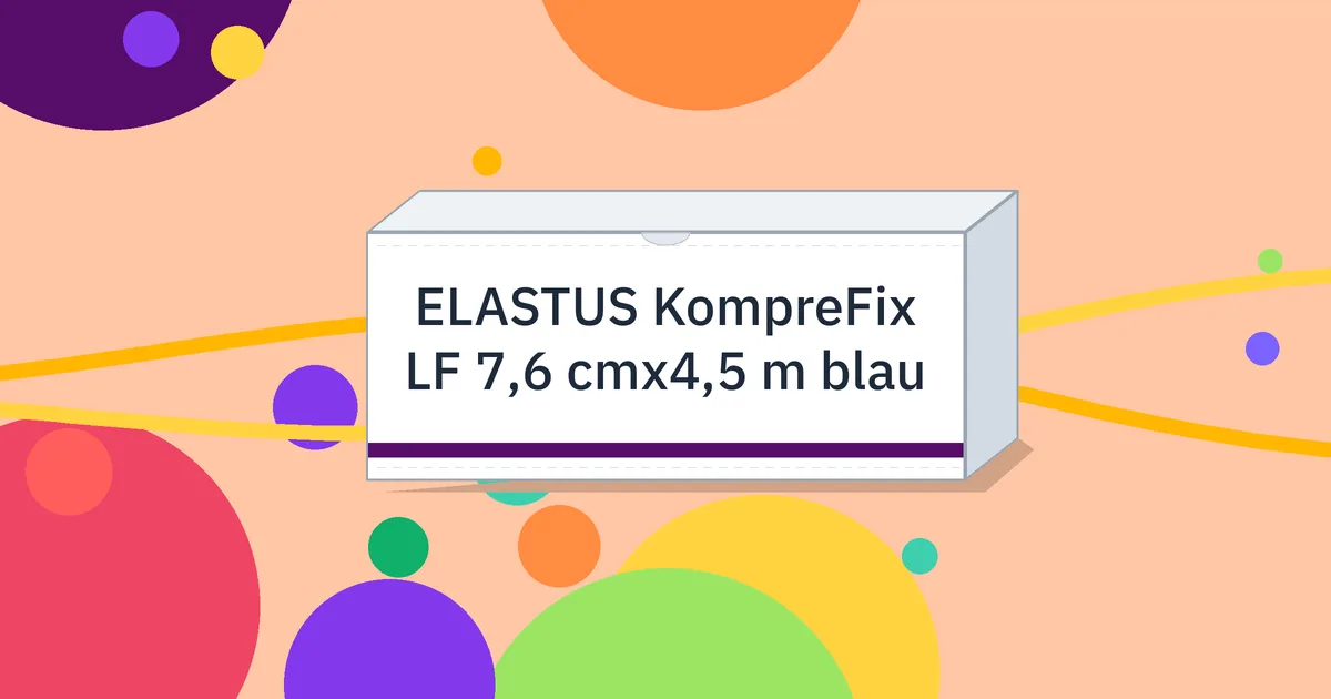 Symbolbild: Packung mit der Aufschrift ELASTUS KompreFix LF 7,6 cmx4,5 m blau (PZN 12869016) – Verfügbarkeit und Bezug in Apotheken in Frankfurt am Main